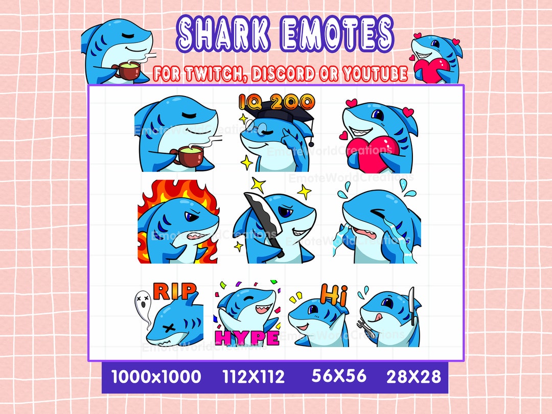 Cute Shark Emotes for Twitch or Discord Streamers, 10 Blue Shark Emoji ...
