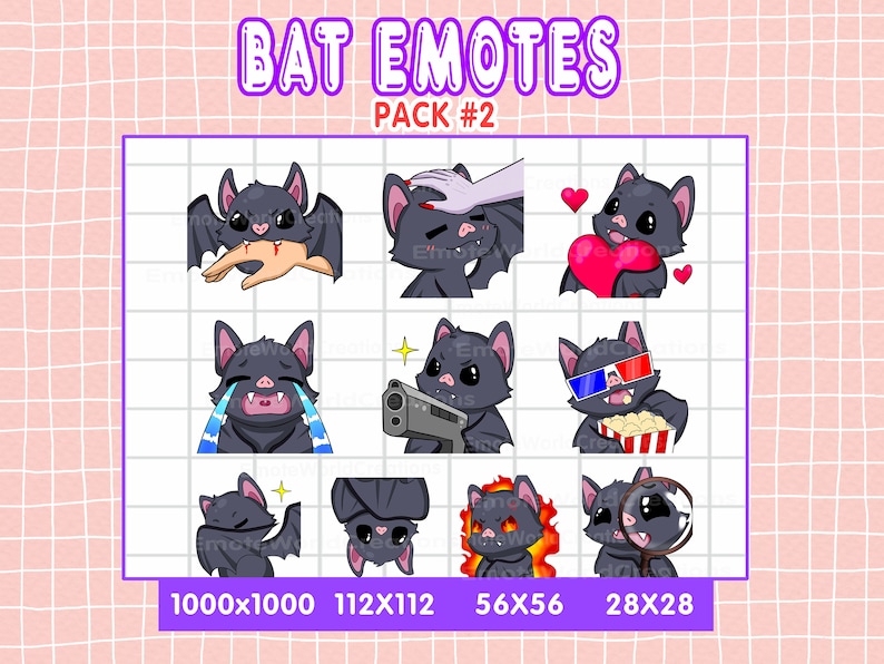 Black Bat Emotes for Twitch or Discord Streamers, 10 Black Bat Emoji ...
