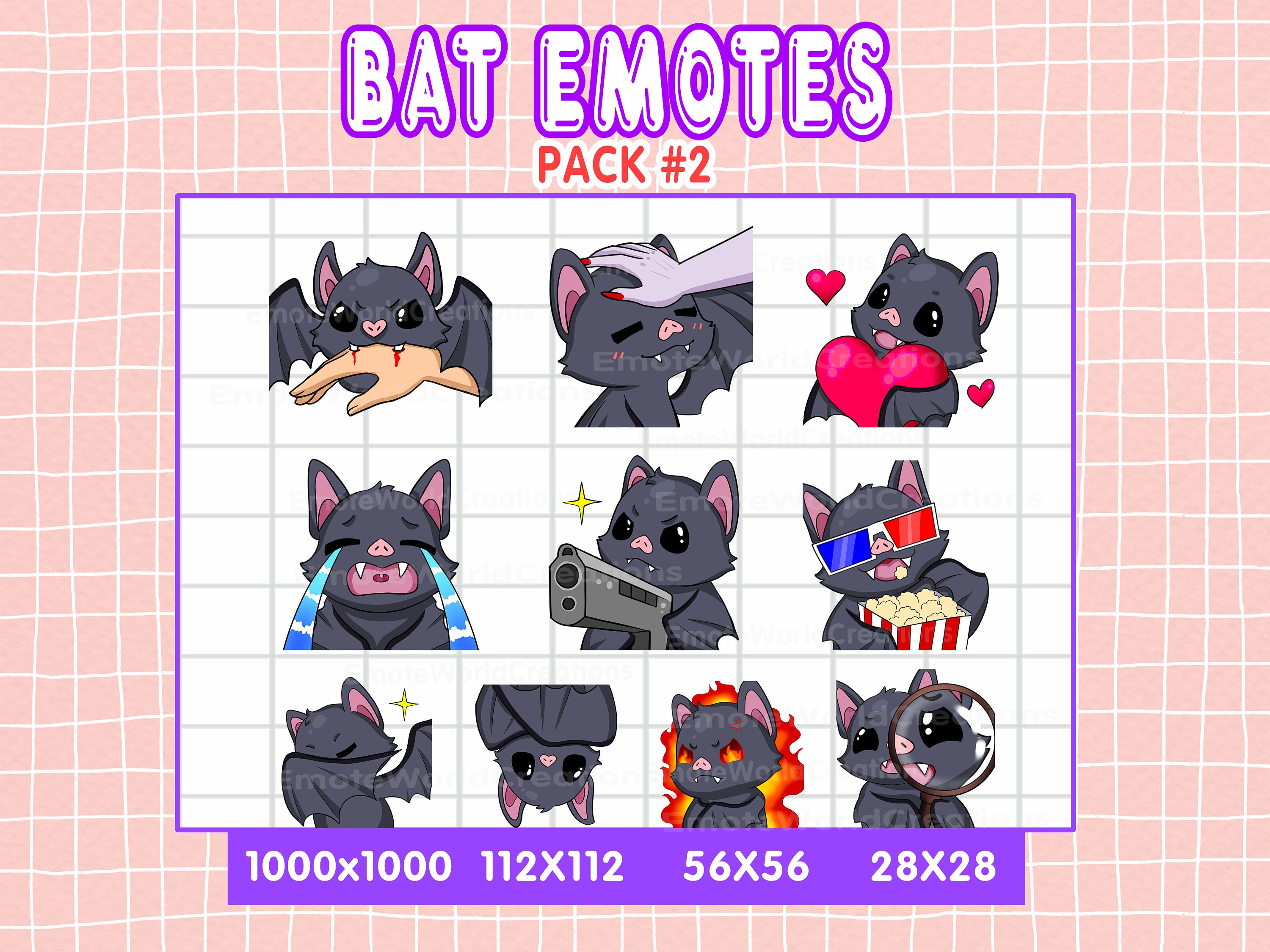 Black Bat Emotes for Twitch or Discord Streamers, 10 Black Bat Emoji ...