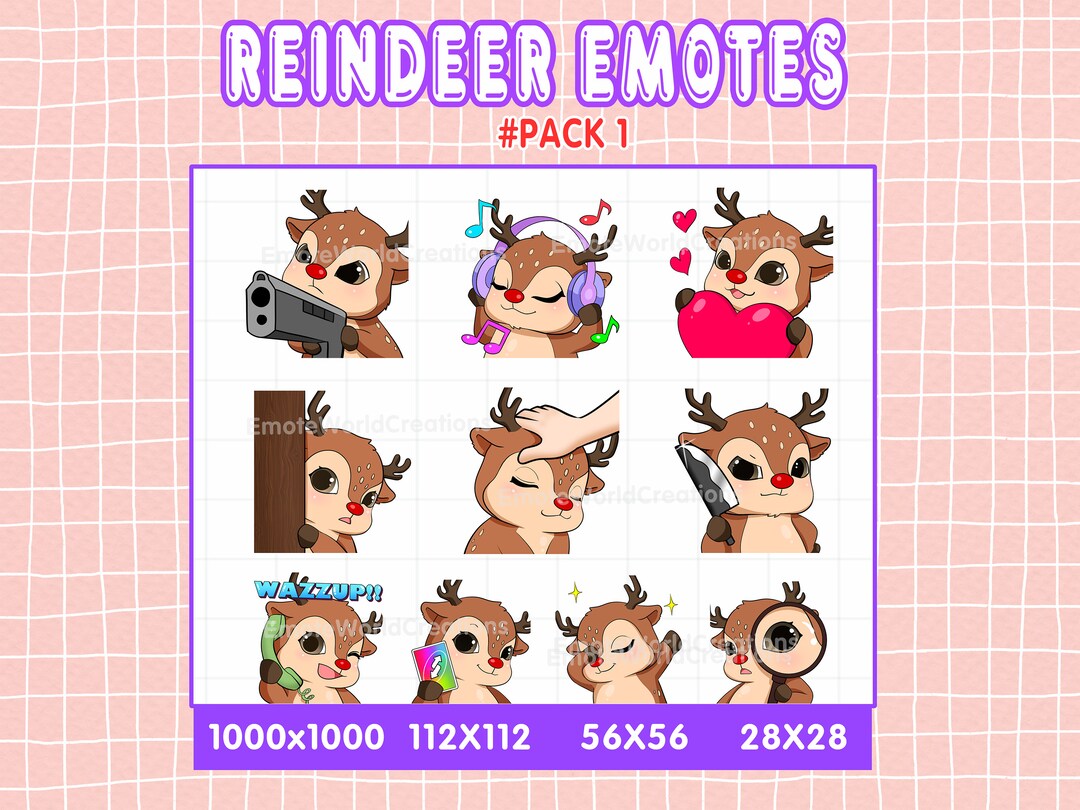 Reindeer Emotes for Twitch or Discord Streamers, 10 Reindeer Emoji Pack ...