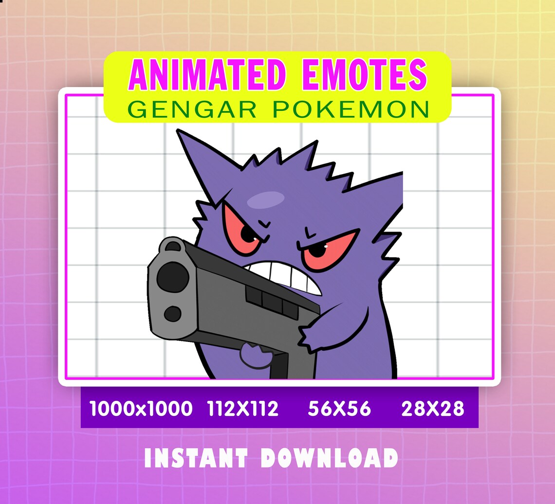 Gengar Animated Emotes for Twitch or Discord Streamers, Animated Gun ...