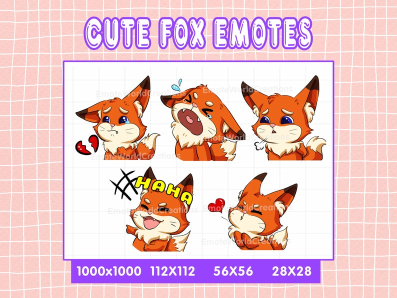 Cute Fox Emotes for Twitch or Discord Streamers, Fox Emoji Bundle ...