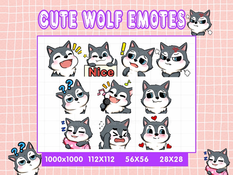 Cute Wolf Emotes for Twitch or Discord Streamers, Wolf Emoji Bundle ...