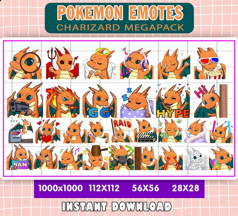 30 Charizard Pokemon Emotes for Twitch or Discord Streamers, Charizard ...