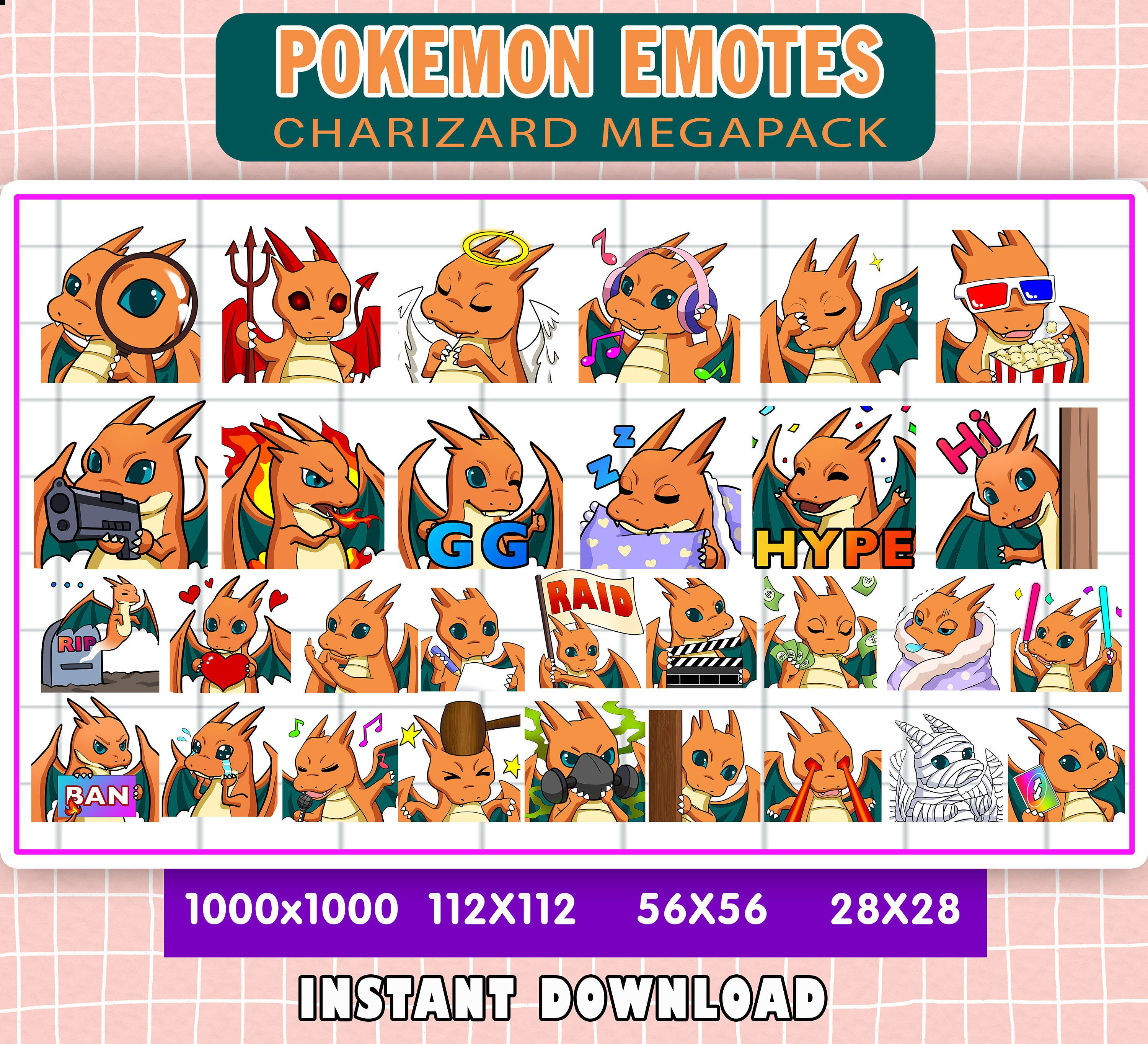 30 Charizard Pokemon Emotes for Twitch or Discord Streamers, Charizard ...