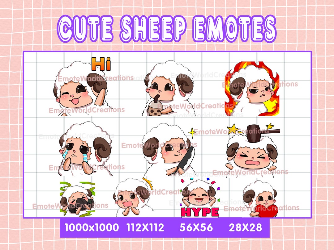 Cute Sheep Emotes for Twitch or Discord Streamers, 10 Sheep Emoji Pack ...