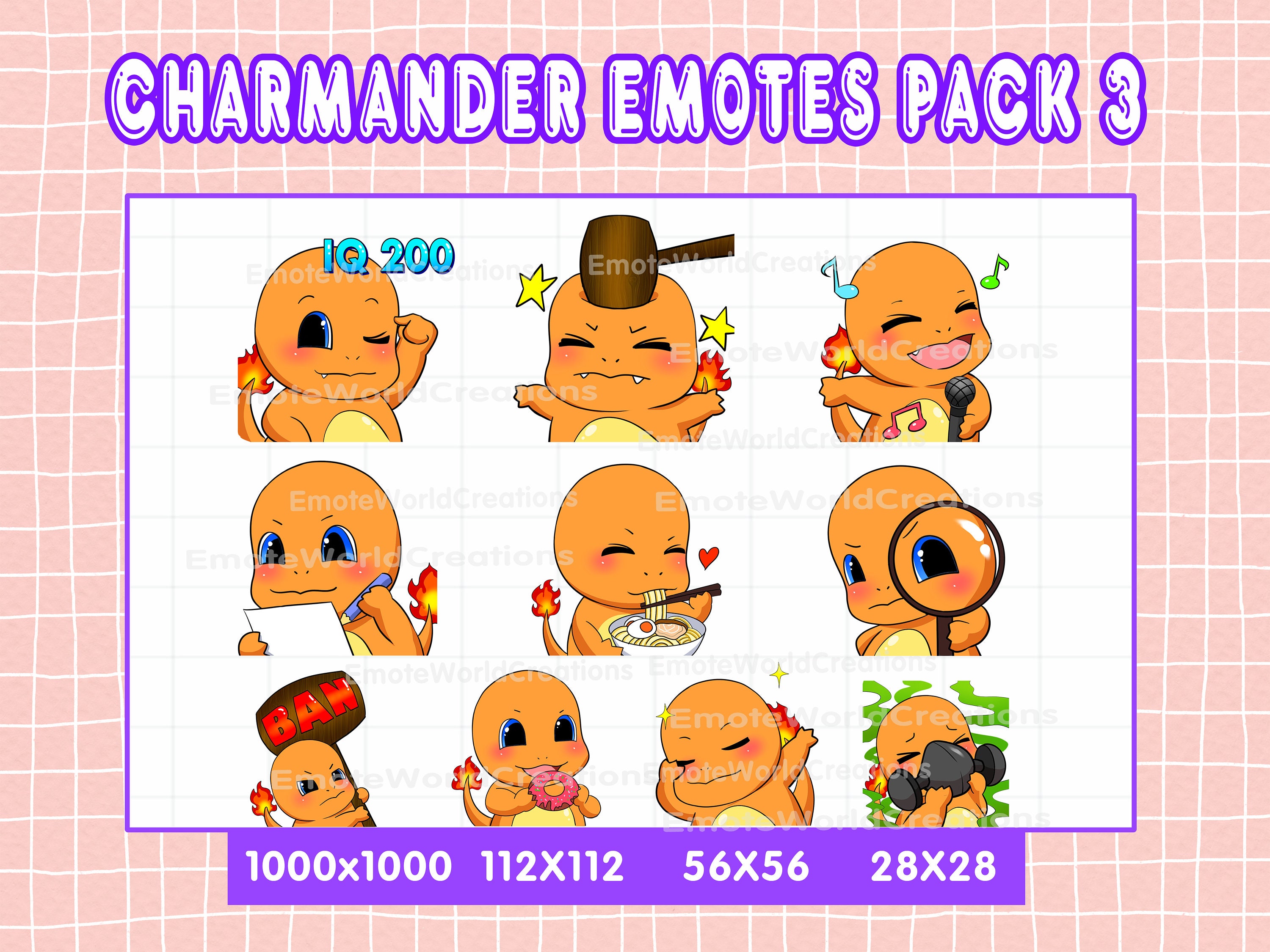 Cute Charmander Emotes for Twitch or Discord Streamers, 10 Charmander ...