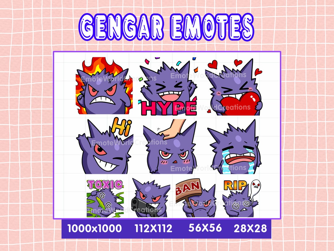 Cute Gengar Emotes for Twitch or Discord Streamers, 10 Gengar Emoji ...