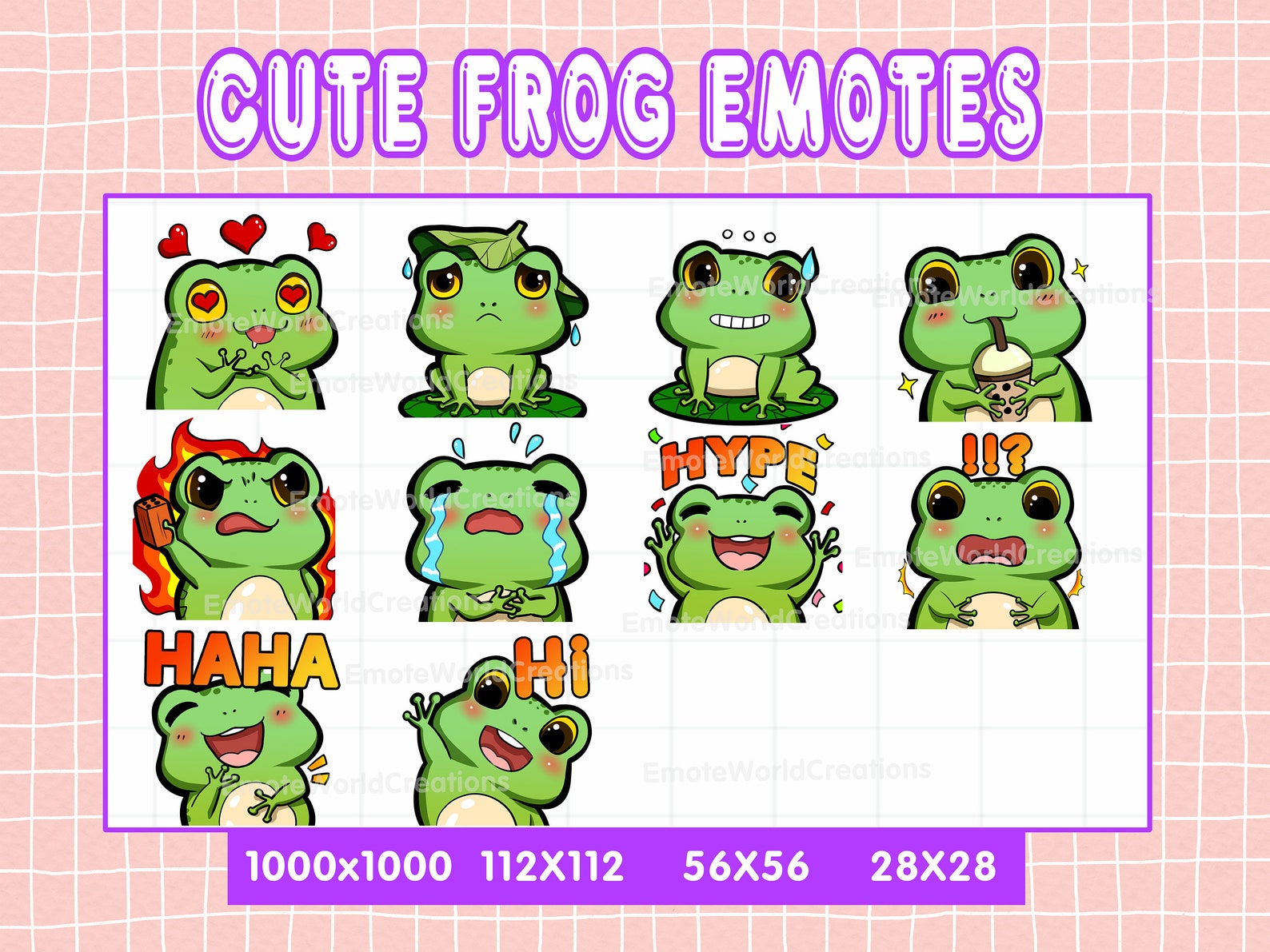 Cute Frog Emotes for Twitch or Discord Streamers, 10 Frog Emoji Pack ...