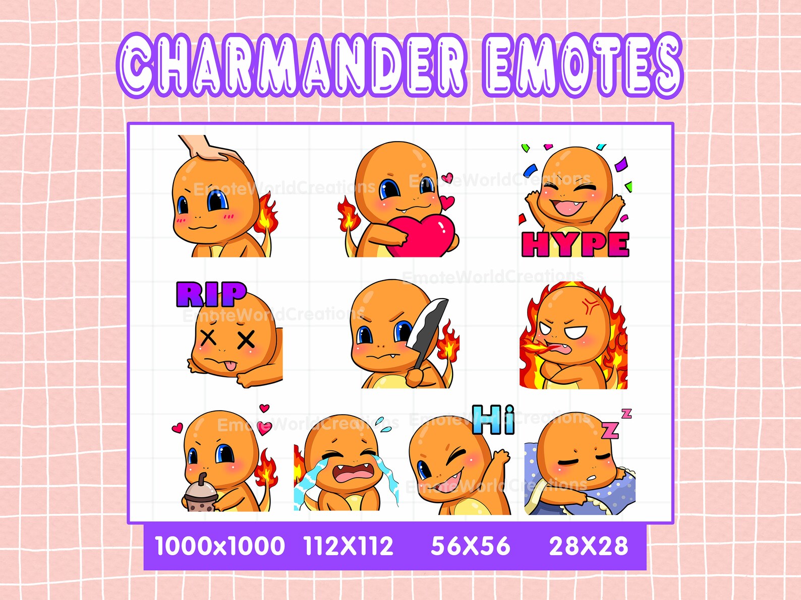 Cute Charmander Emotes for Twitch or Discord Streamers, 10 Charmander ...