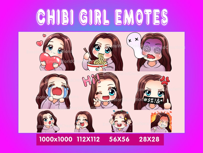 Brown Hair Girl Emotes For Twitch Or Discord Streamers Chibi Girl