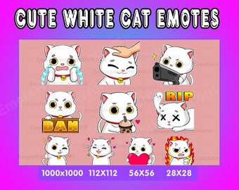 White Cat Memes Emotes for Twitch, Discord, Meme Pack, Cute White Chibi ...