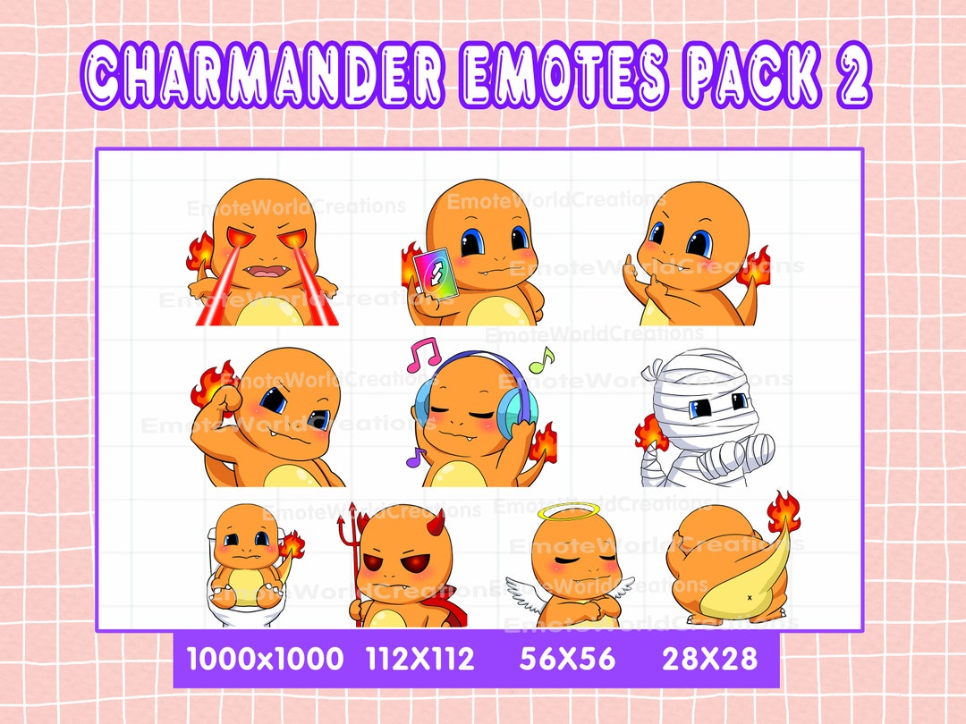 Cute Charmander Emotes for Twitch or Discord Streamers, 10 Charmander ...