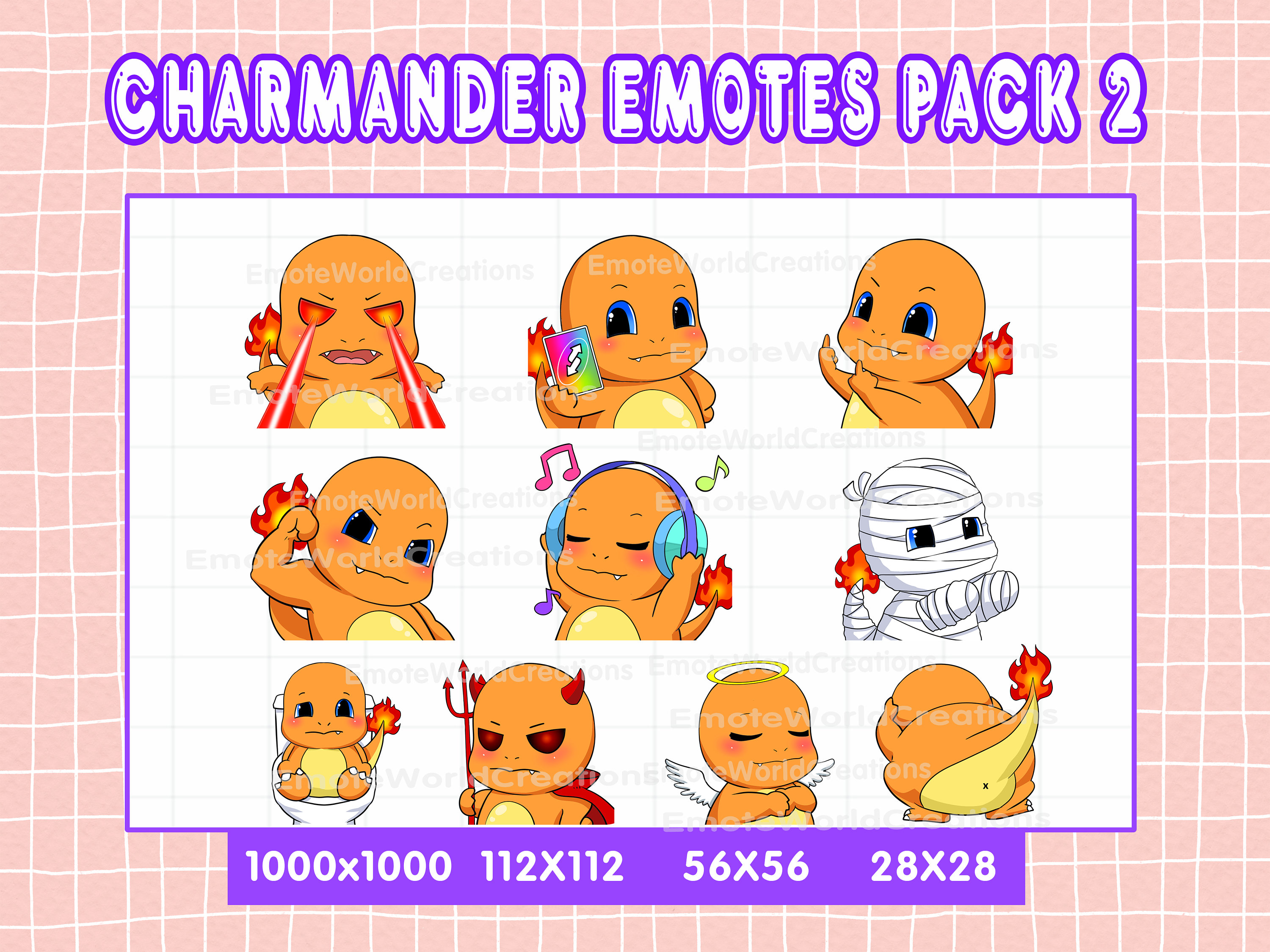 Cute Charmander Emotes for Twitch or Discord Streamers, 10 Charmander ...