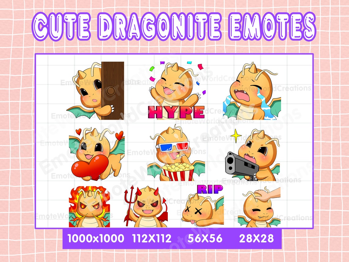 Cute Dragonite Emotes for Twitch or Discord Streamers, 10 Dragonite ...