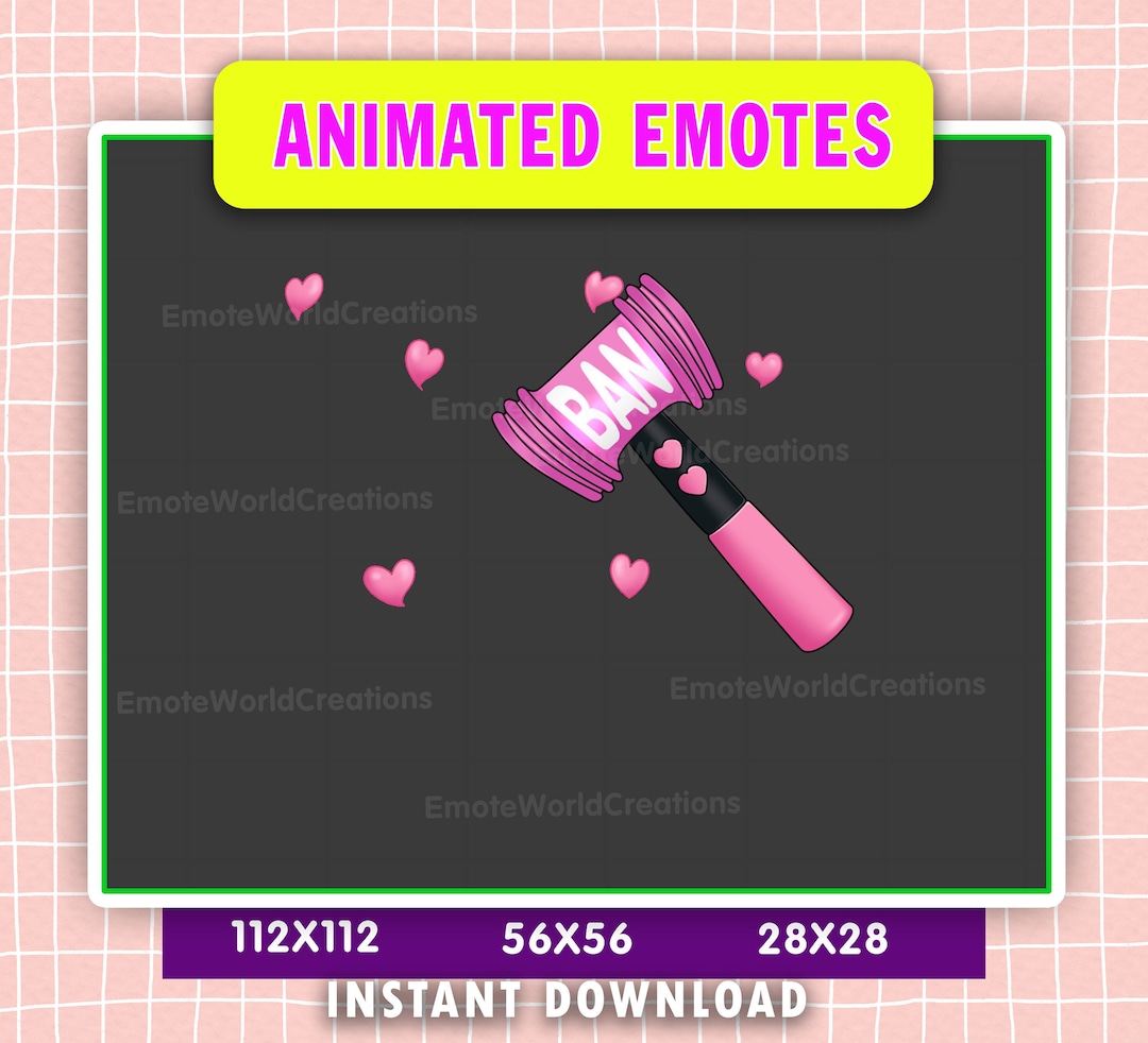 ANIMATED Ban Hammer Emote Twitch, Pink Heart Ban Hammer Animated Emote ...
