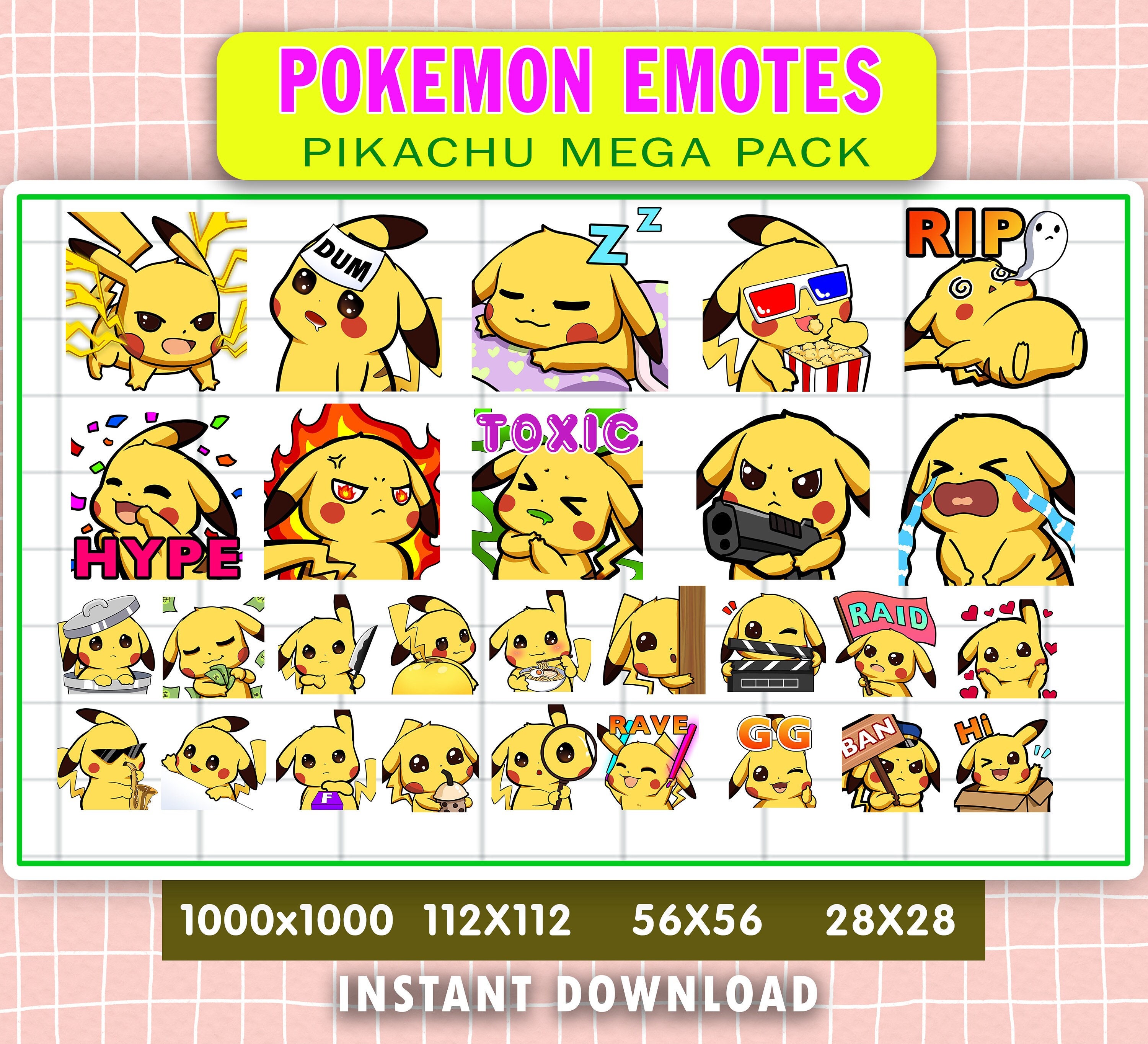 Cute Pikachu Pokemon Emotes for Twitch or Discord Streamers, Pikachu ...