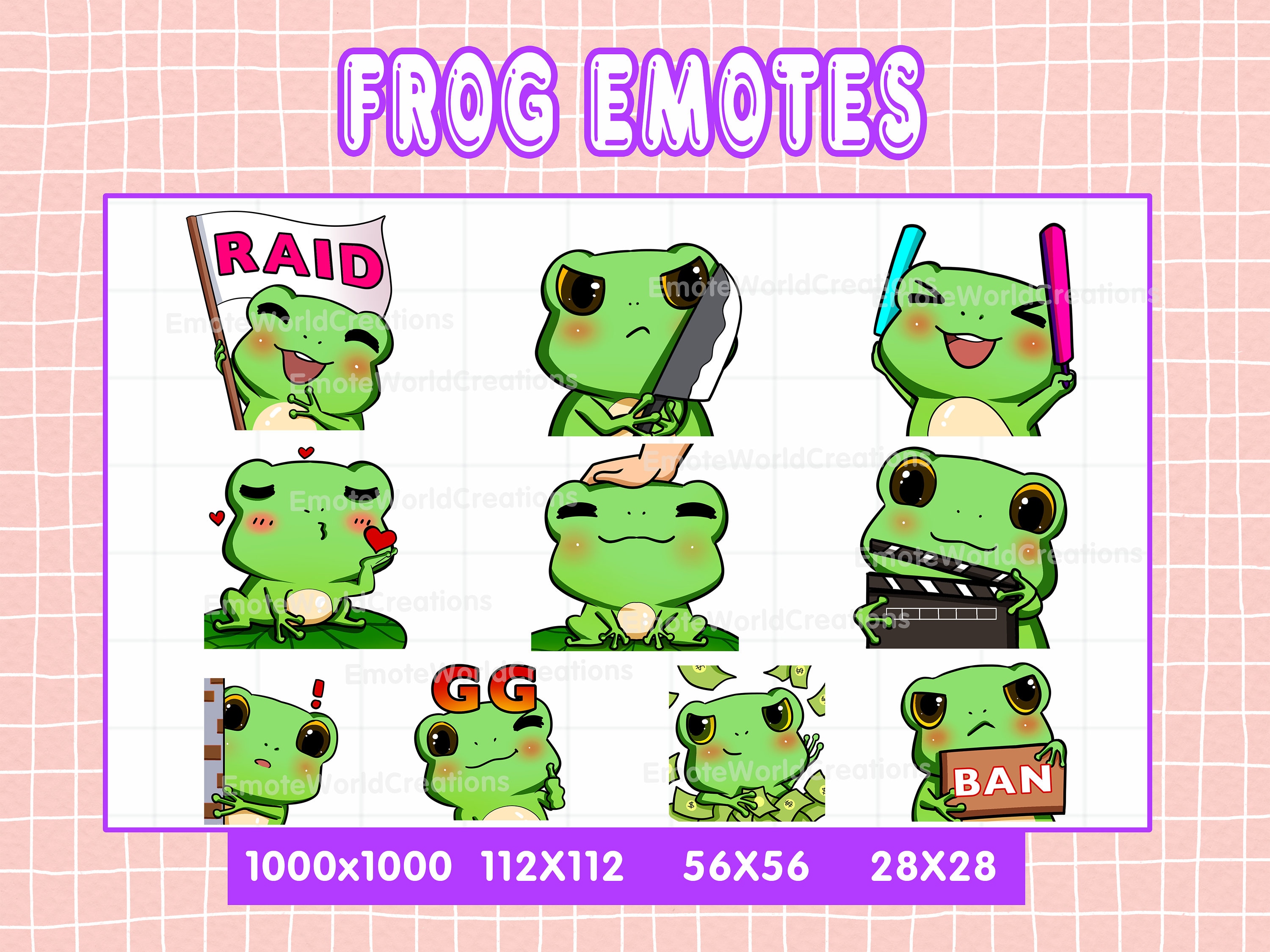 Frog Emotes for Twitch or Discord Streamers, 10 Frog Emoji Pack, Frog ...