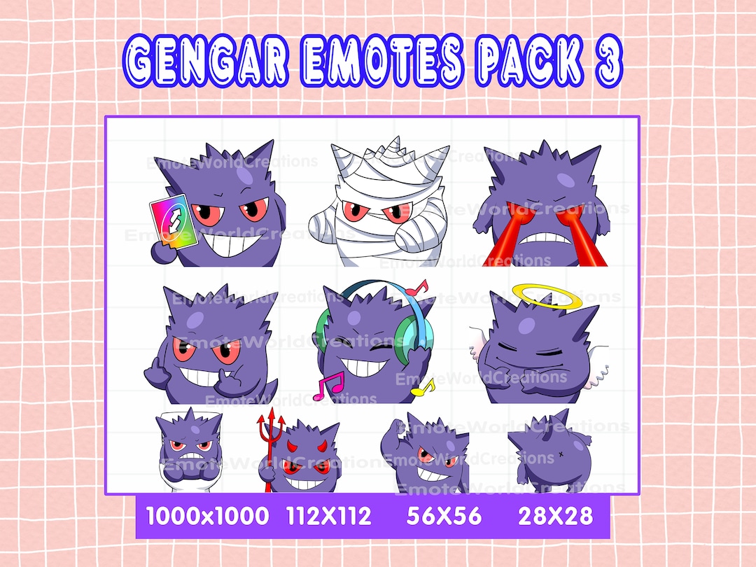 Cute Gengar Emotes for Twitch or Discord Streamers, 10 Gengar Emoji ...