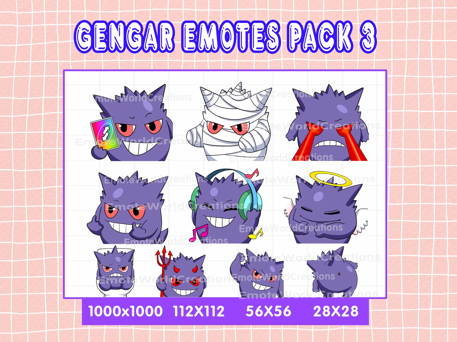 Cute Gengar Emotes for Twitch or Discord Streamers, 10 Gengar Emoji ...