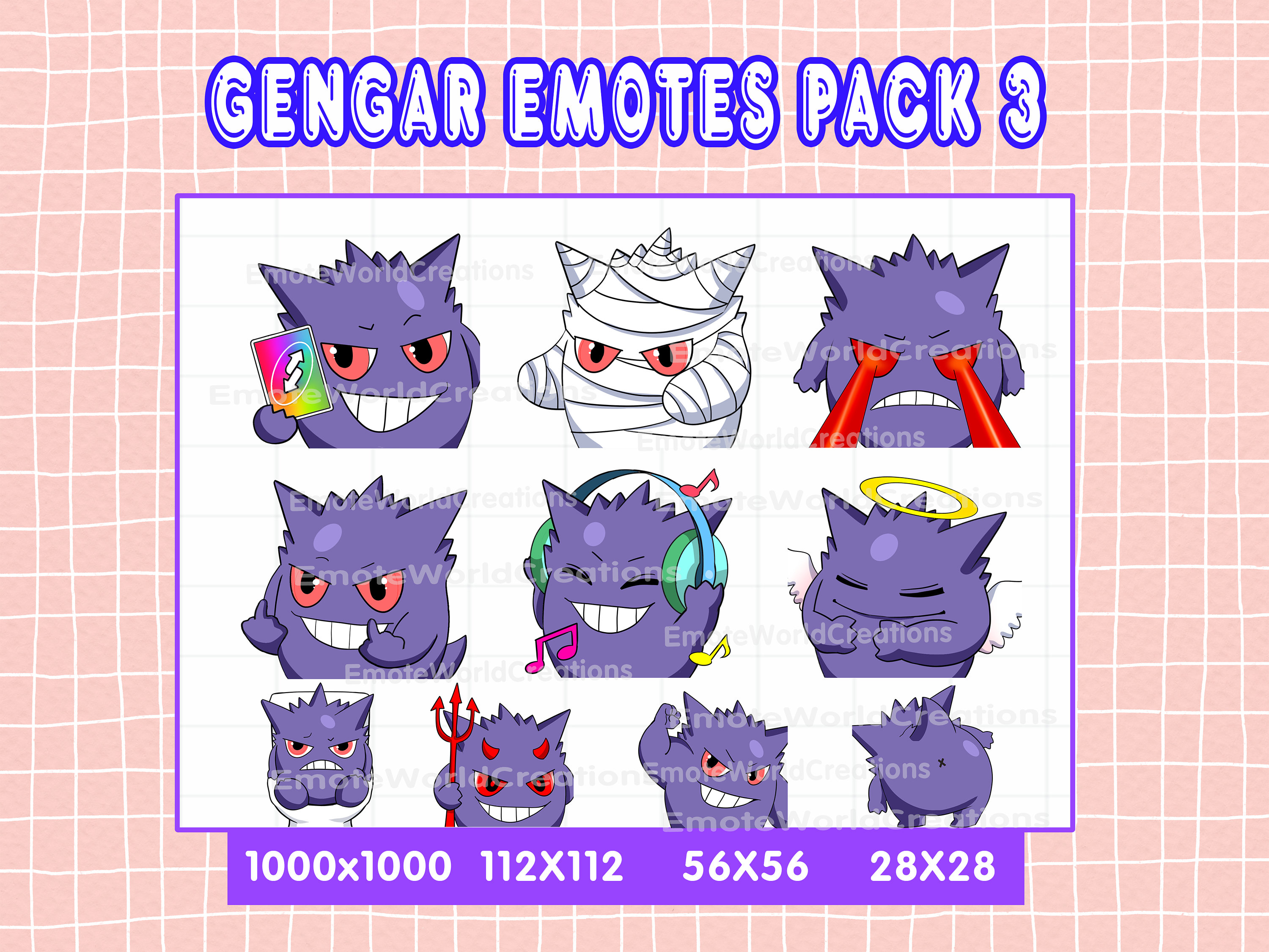 Cute Gengar Emotes for Twitch or Discord Streamers, 10 Gengar Emoji ...