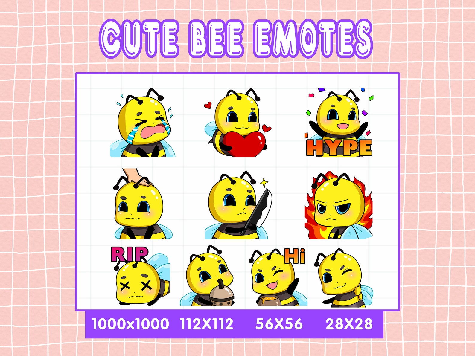 Cute Bee Emotes for Twitch or Discord Streamers, 10 Bee Emoji Pack, Bee ...