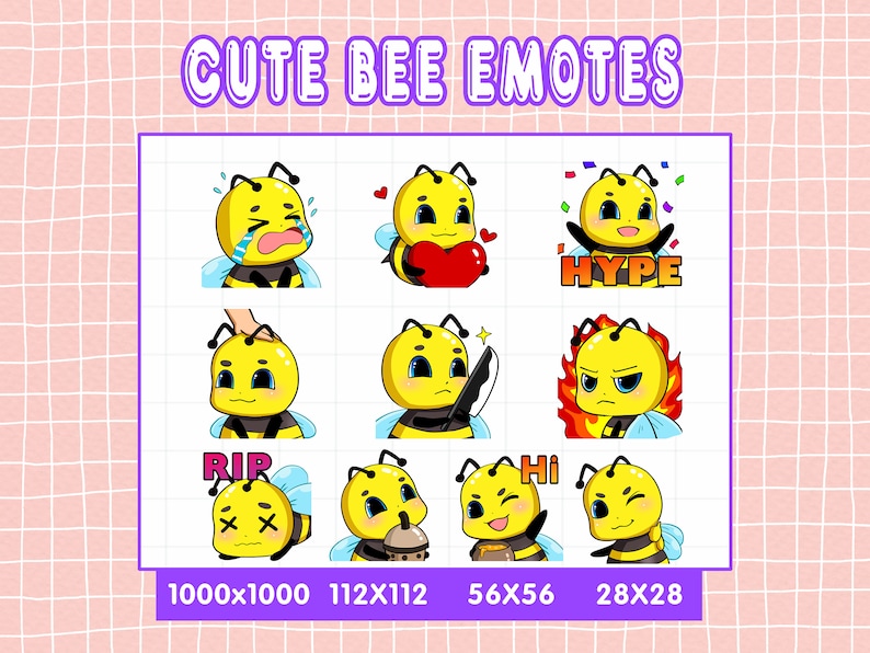 Cute Bee Emotes for Twitch or Discord Streamers, 10 Bee Emoji Pack, Bee ...