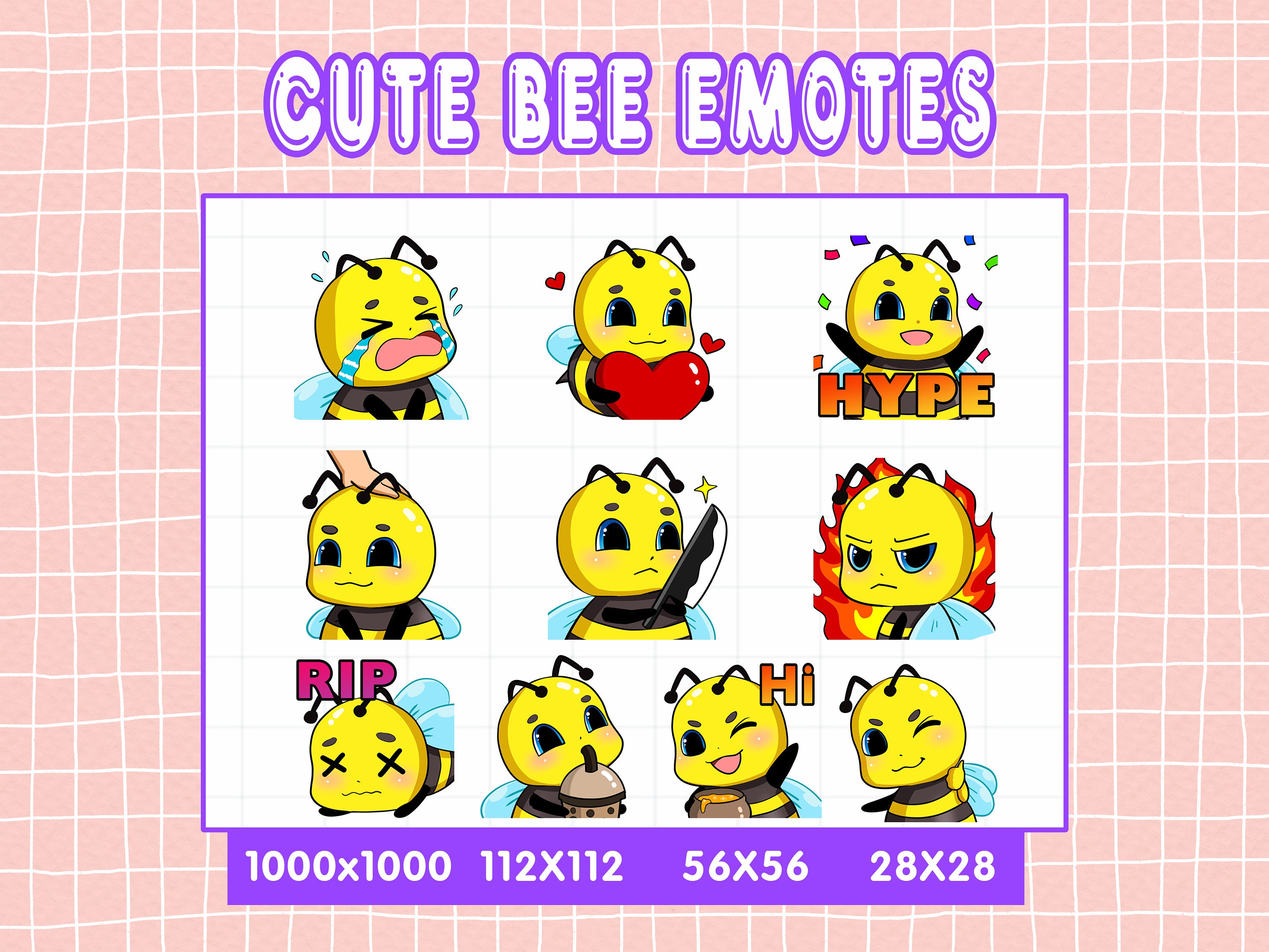 Cute Bee Emotes for Twitch or Discord Streamers, 10 Bee Emoji Pack, Bee ...