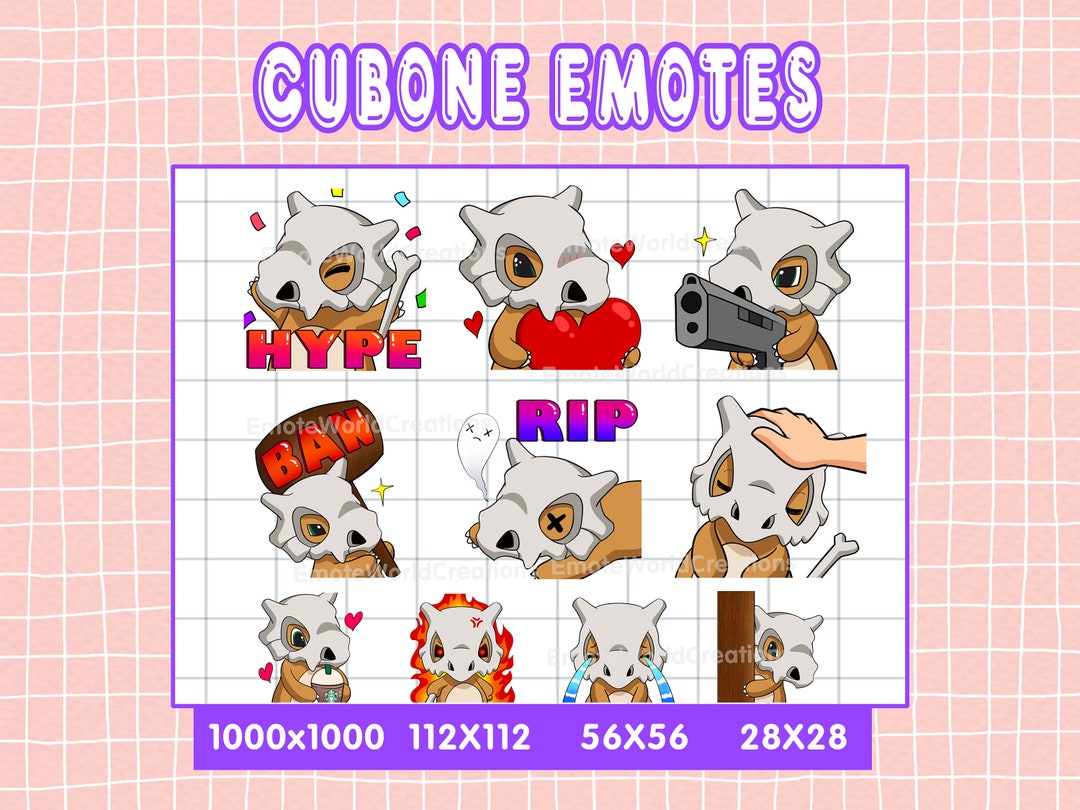 Cute Cubone Pokemon Emotes for Twitch or Discord Streamers, 10 Cubone ...