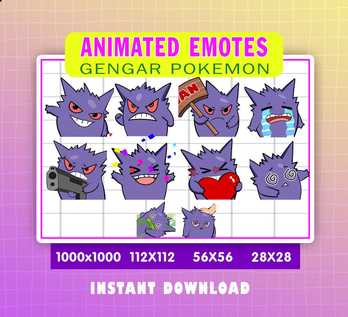 Animated Gengar Emotes for Twitch or Discord Streamers, 10 Animated ...