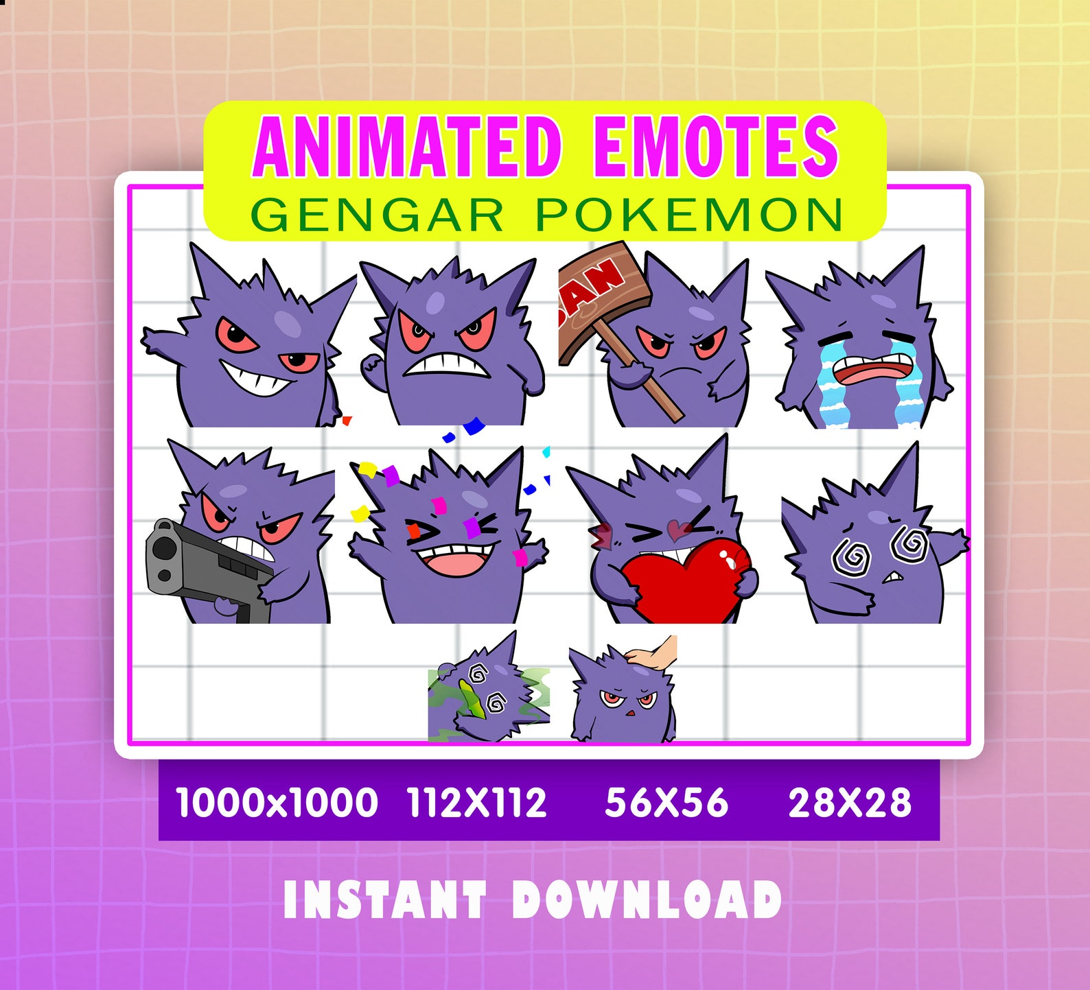 Animated Gengar Emotes for Twitch or Discord Streamers, 10 Animated ...