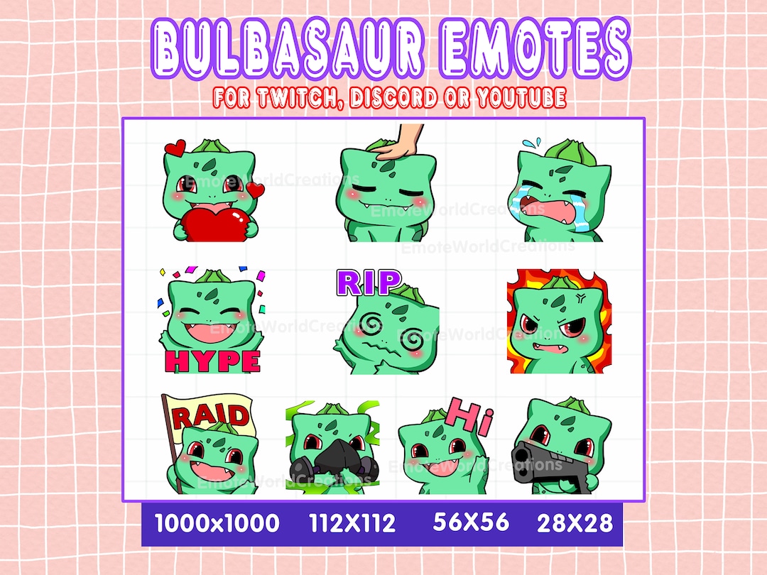 Cute Bulbasaur Emotes for Twitch or Discord Streamers, 10 Bulbasaur ...
