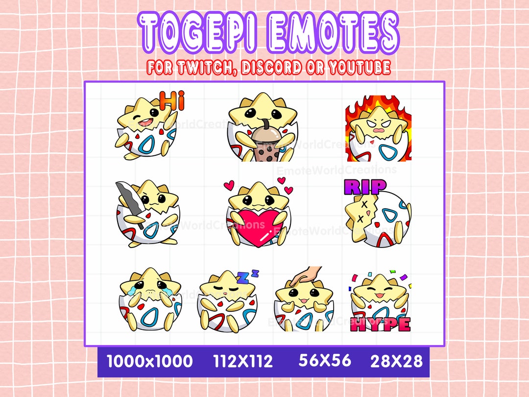 Cute Togepi Emotes for Twitch or Discord Streamers, 10 Togepi Emoji ...