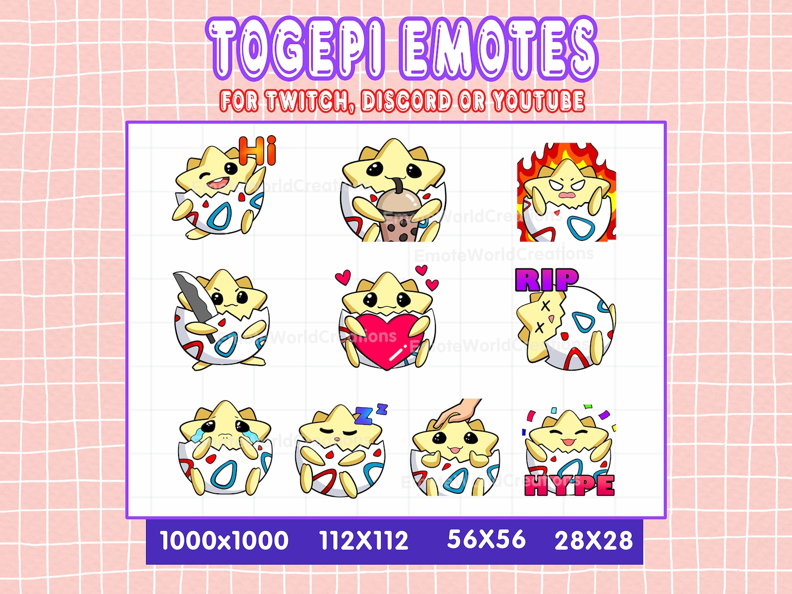 Cute Togepi Emotes for Twitch or Discord Streamers, 10 Togepi Emoji ...