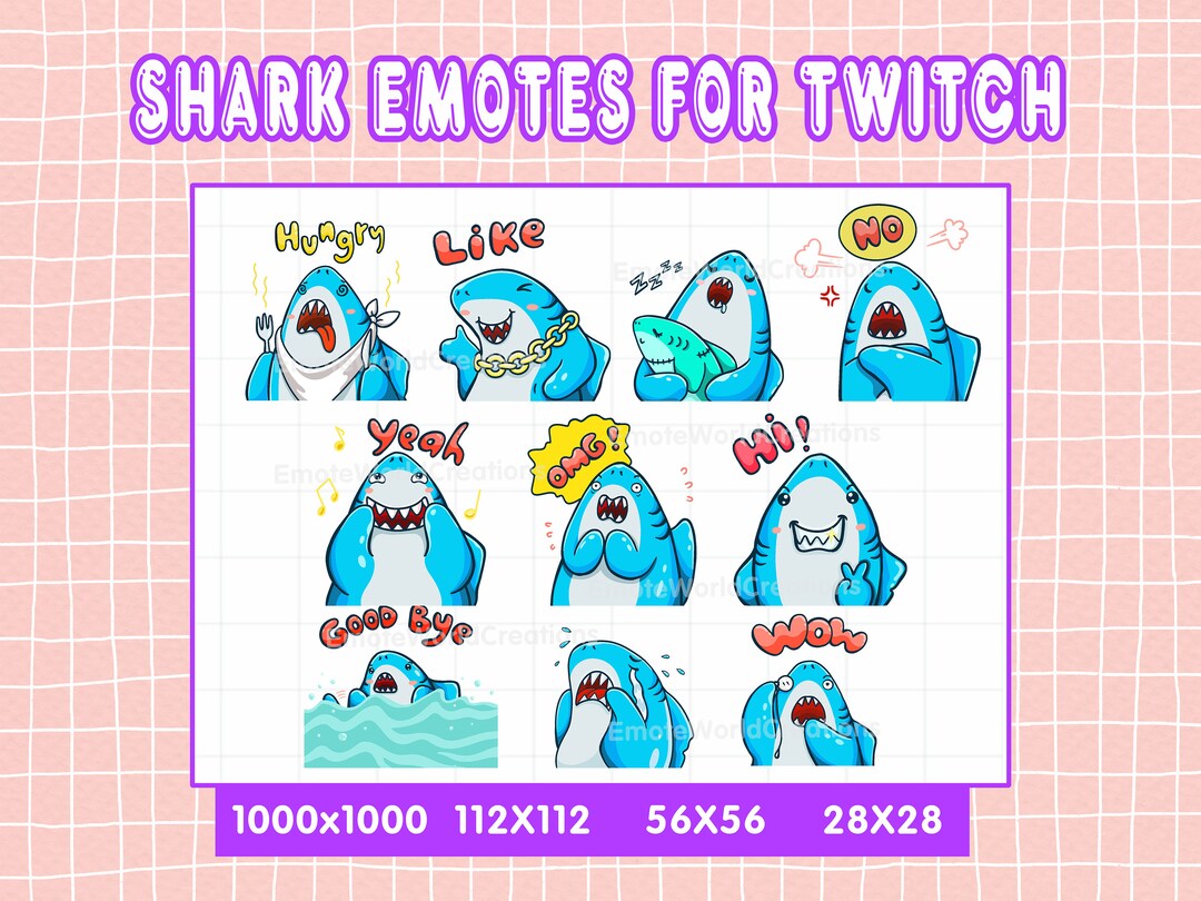 Cute Shark Emotes for Twitch or Discord Streamers, Chibi Shark Emoji ...