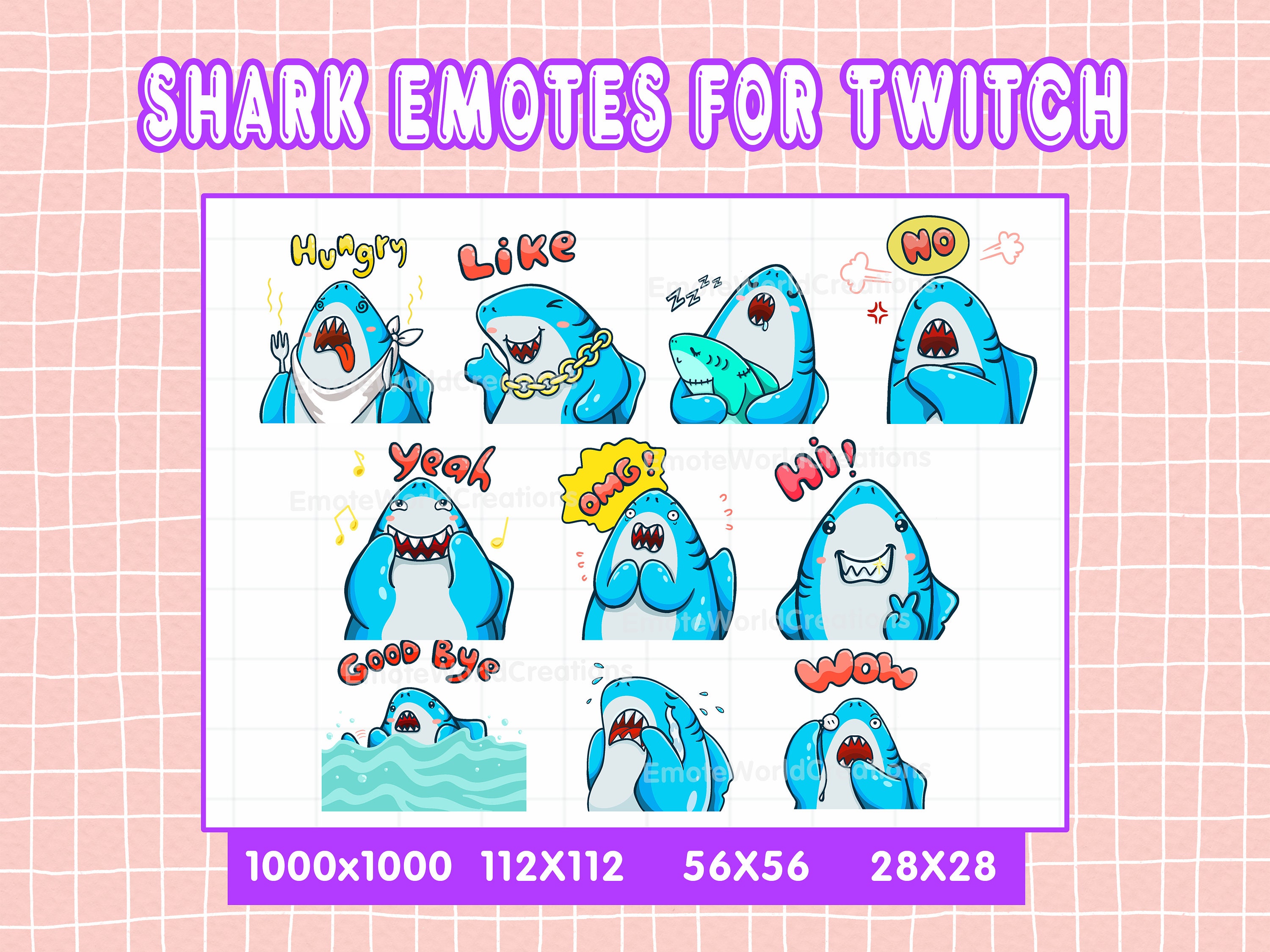 Cute Shark Emotes for Twitch or Discord Streamers, Chibi Shark Emoji ...