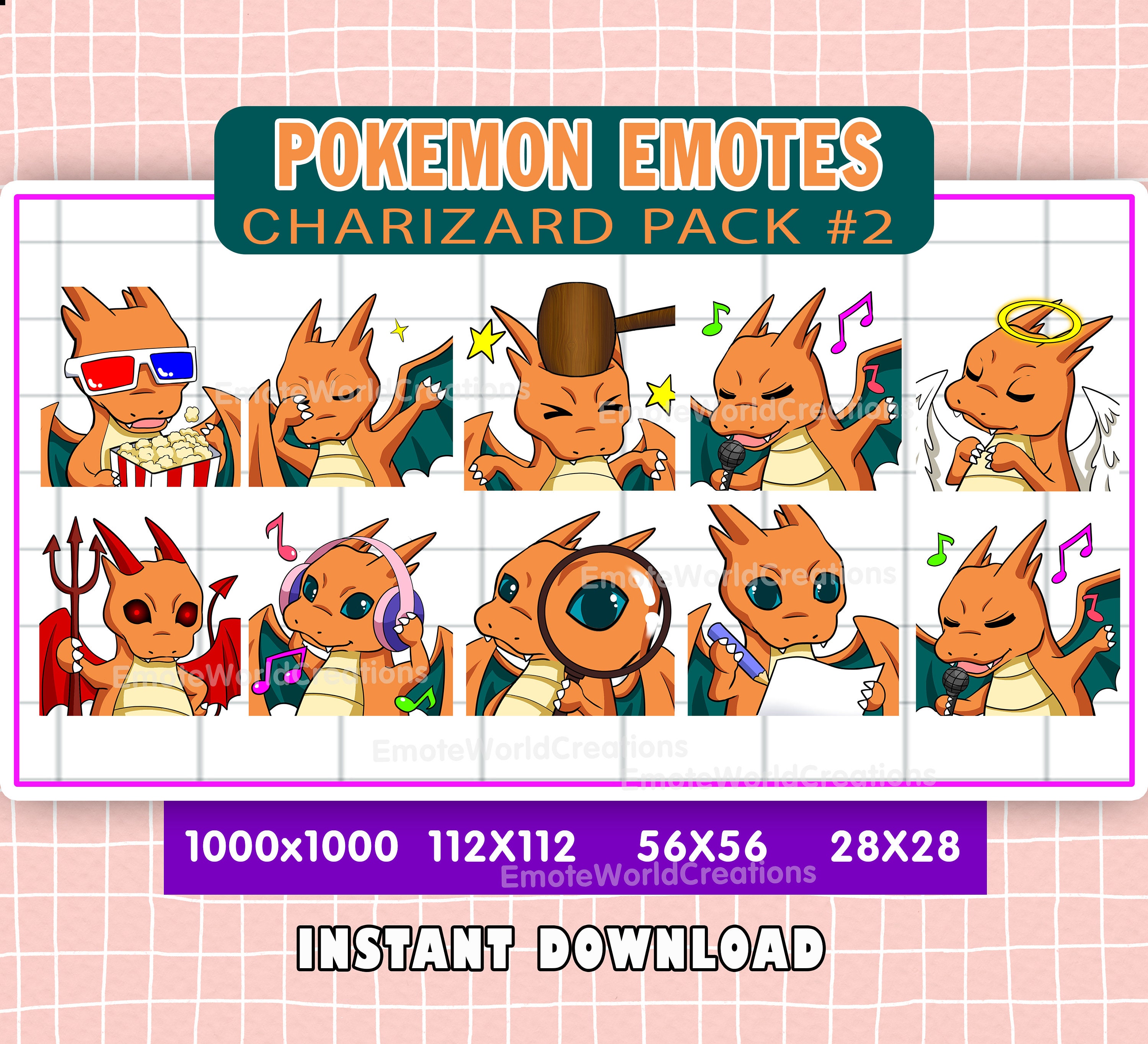 Cute Charizard Pokemon Emotes for Twitch or Discord Streamers, 10 ...