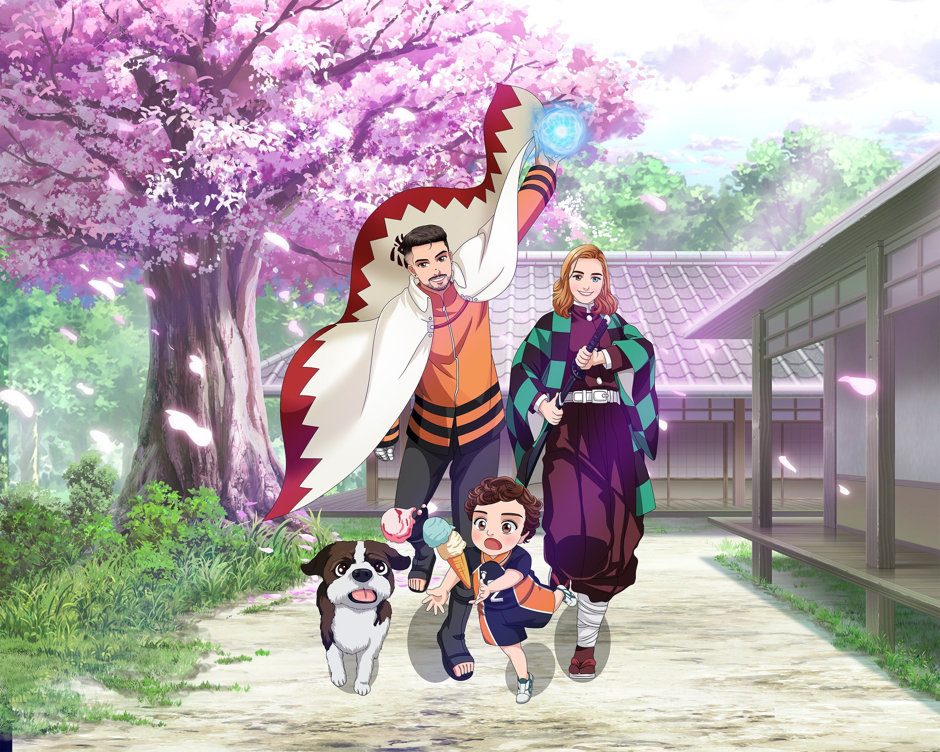 Custom Anime Portrait, Anime Family Portrait From Photos, Personalized ...