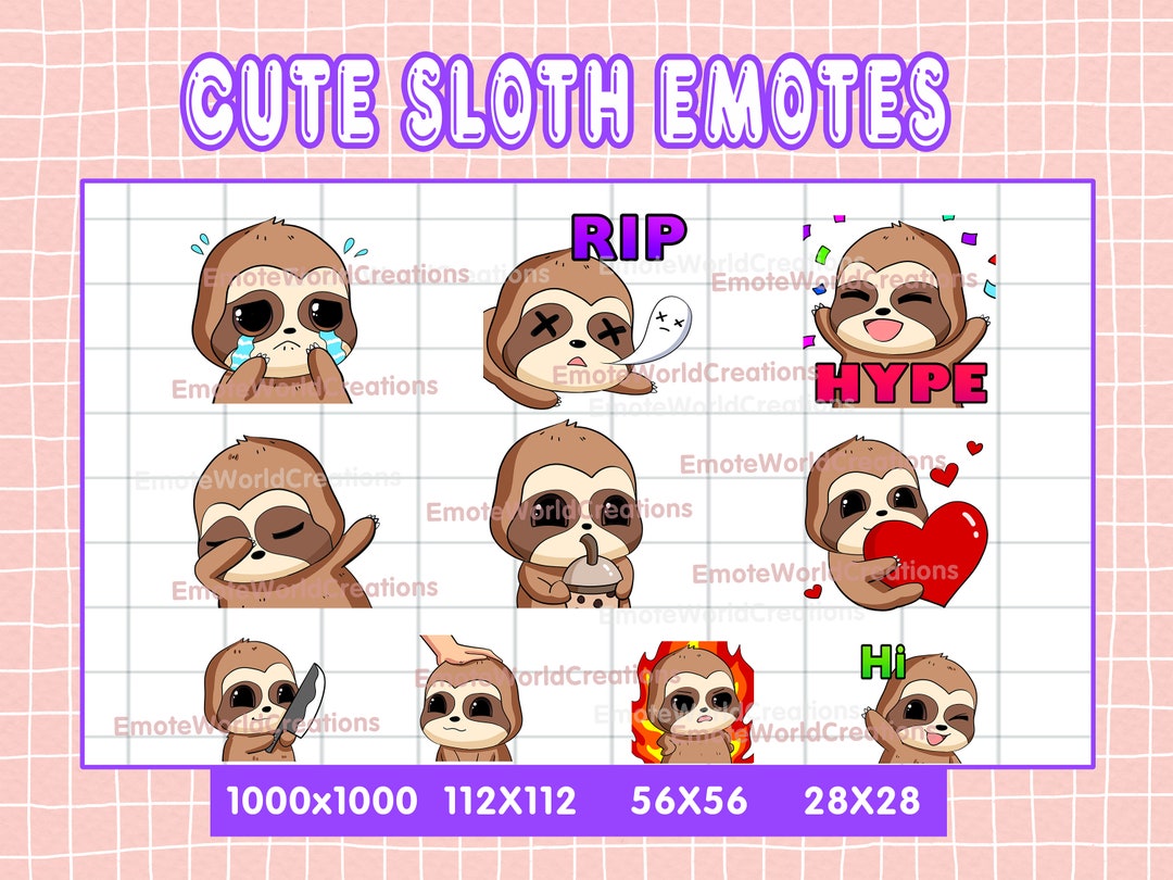 Cute Sloth Emotes for Twitch or Discord Streamers, 10 Sloth Emoji Pack ...