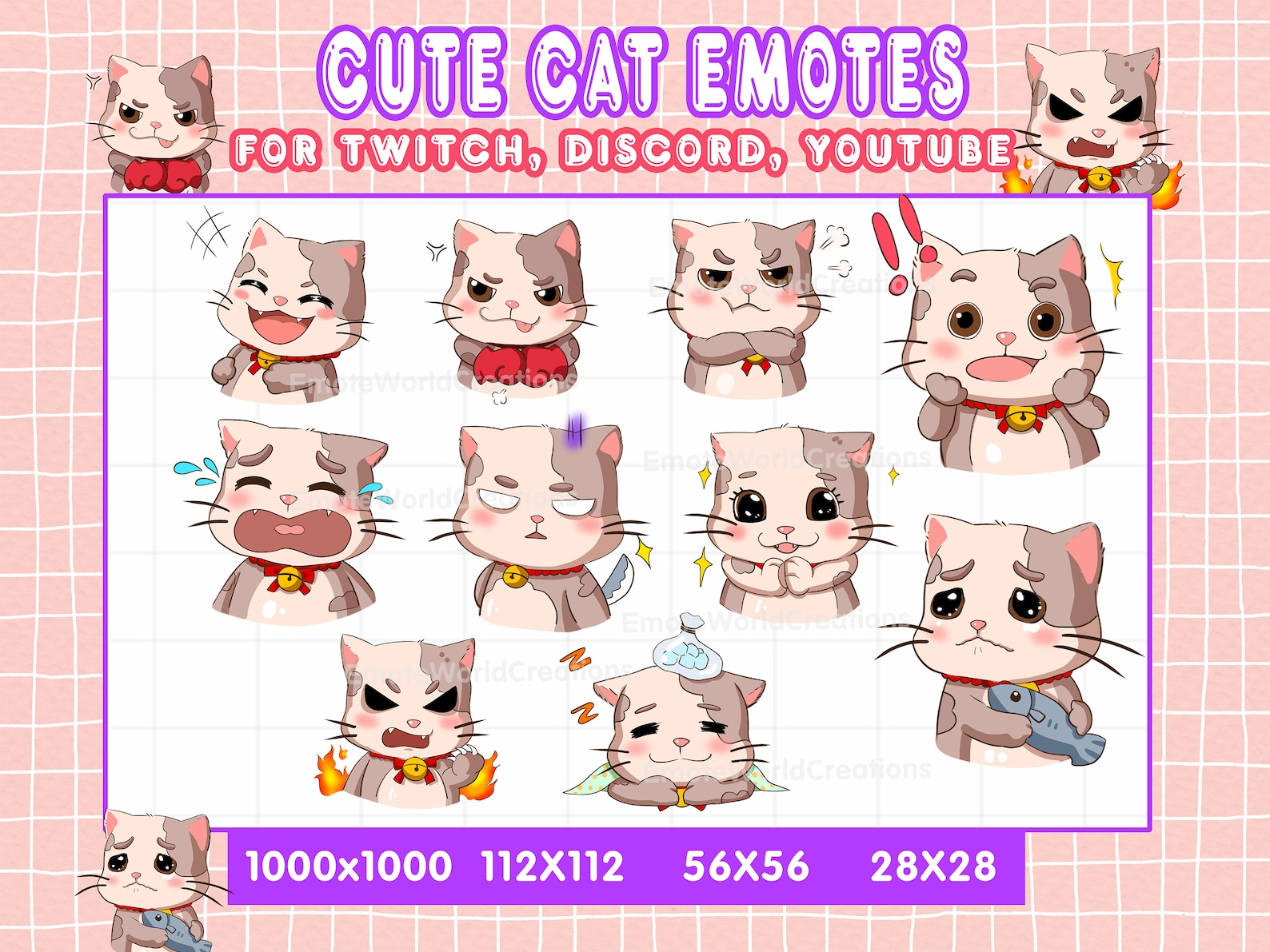Cute Cat Emotes for Twitch or Discord Streamers, Cat Emoji Bundle ...