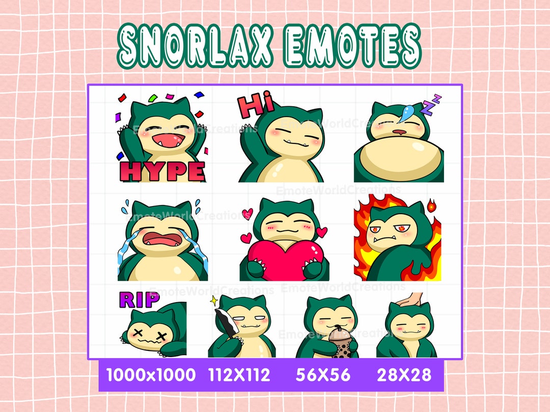 Cute Snorlax Emotes for Twitch or Discord Streamers, 10 Snorlax Emoji ...