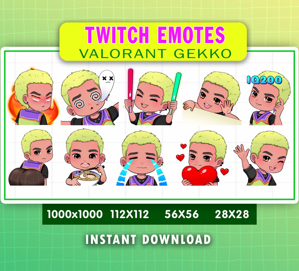 Gekko Valorant Emotes for Twitch or Discord Streamers, 10 Valorant ...