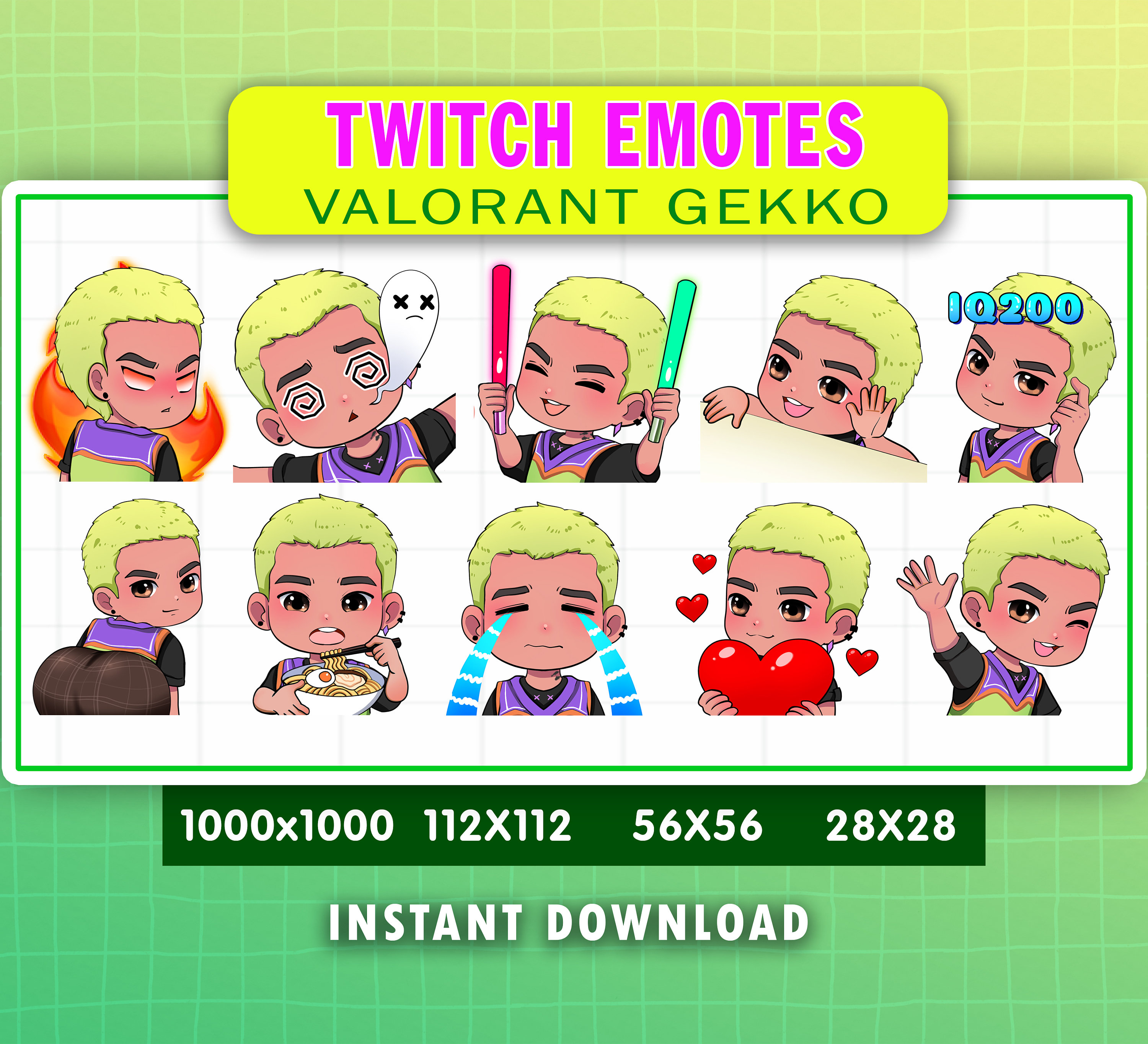 Gekko Valorant Emotes for Twitch or Discord Streamers, 10 Valorant ...