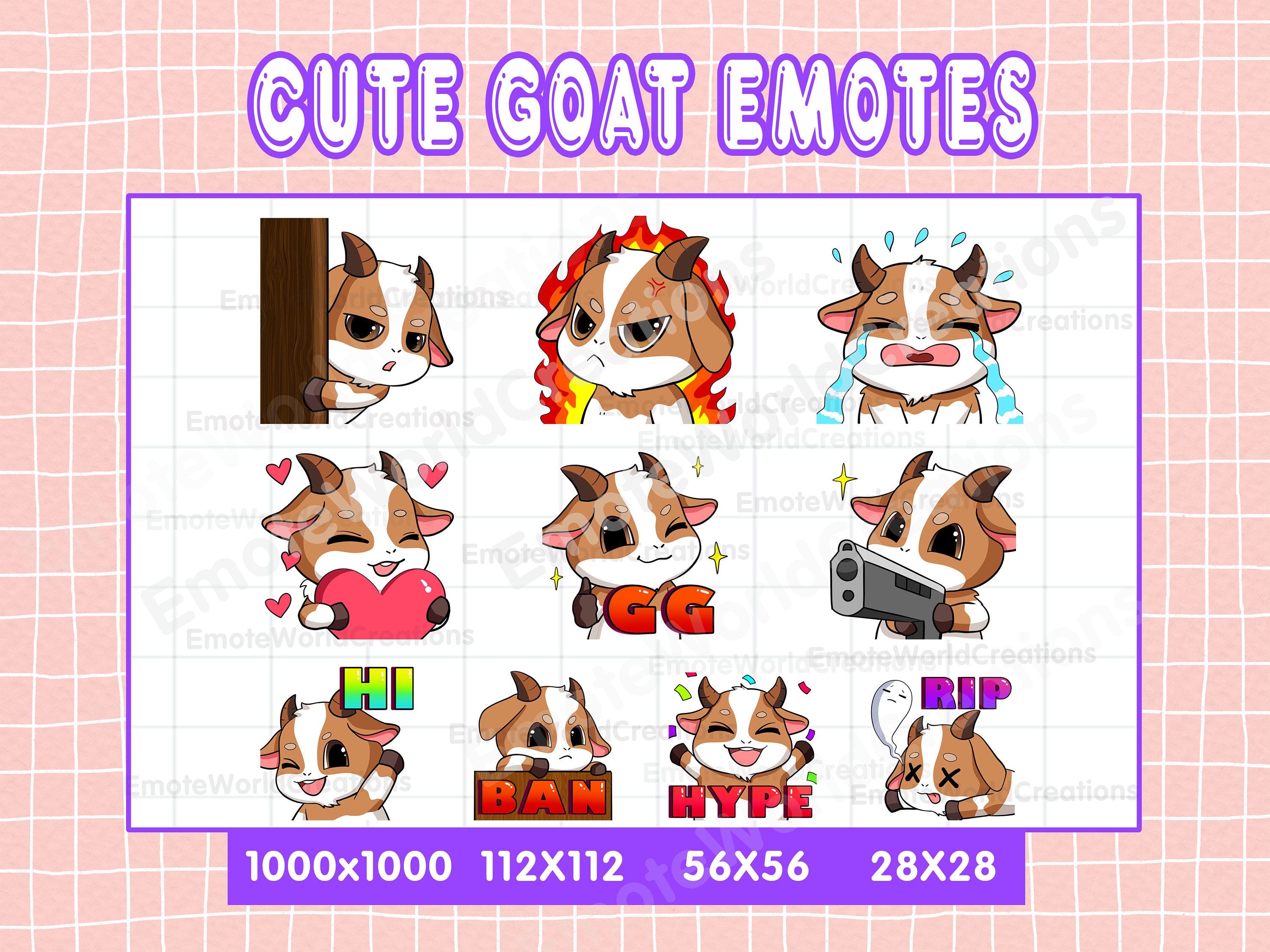 Cute Goat Emotes for Twitch or Discord Streamers, 10 Goat Emoji Pack ...