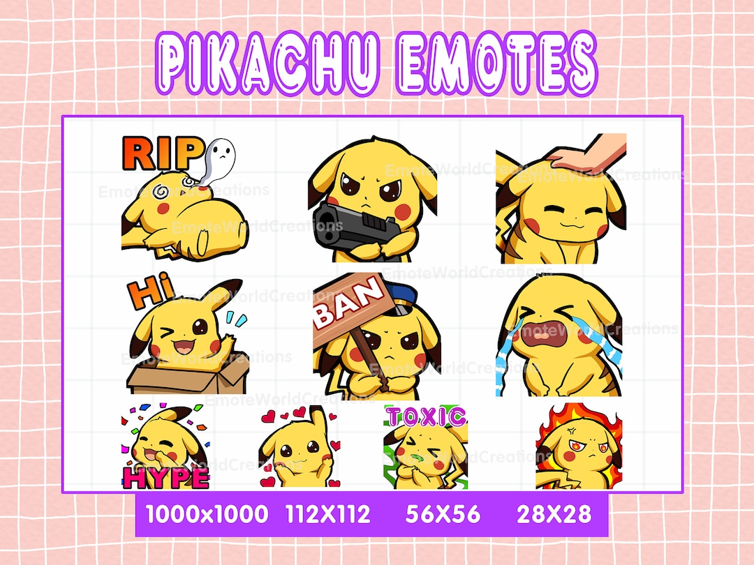 Cute Pikachu Emotes for Twitch or Discord Streamers, 10 Pikachu Emoji ...
