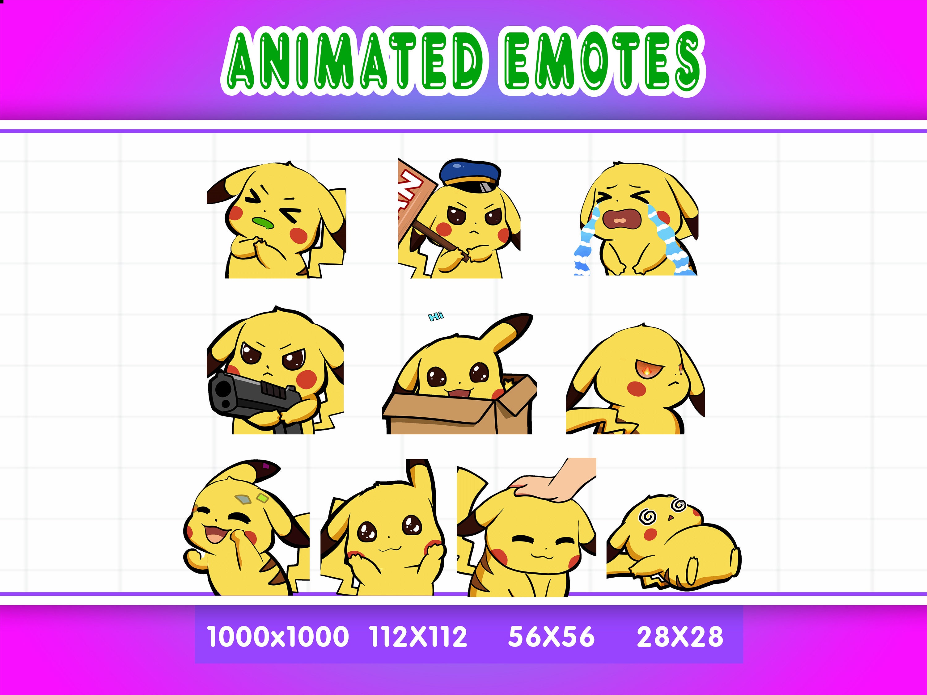 Animated Pikachu Emotes for Twitch or Discord Streamers, Animated ...