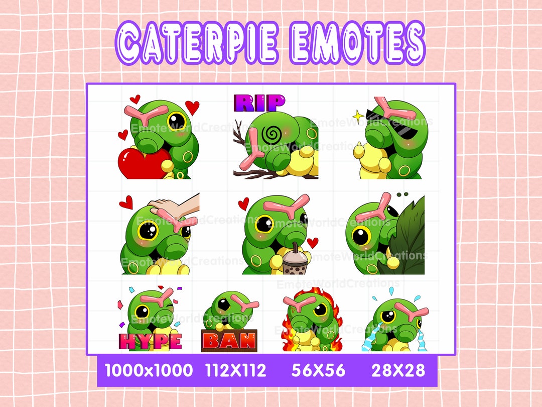 Cute Caterpie Pokemon Emotes for Twitch or Discord Streamers, 10 Worm ...
