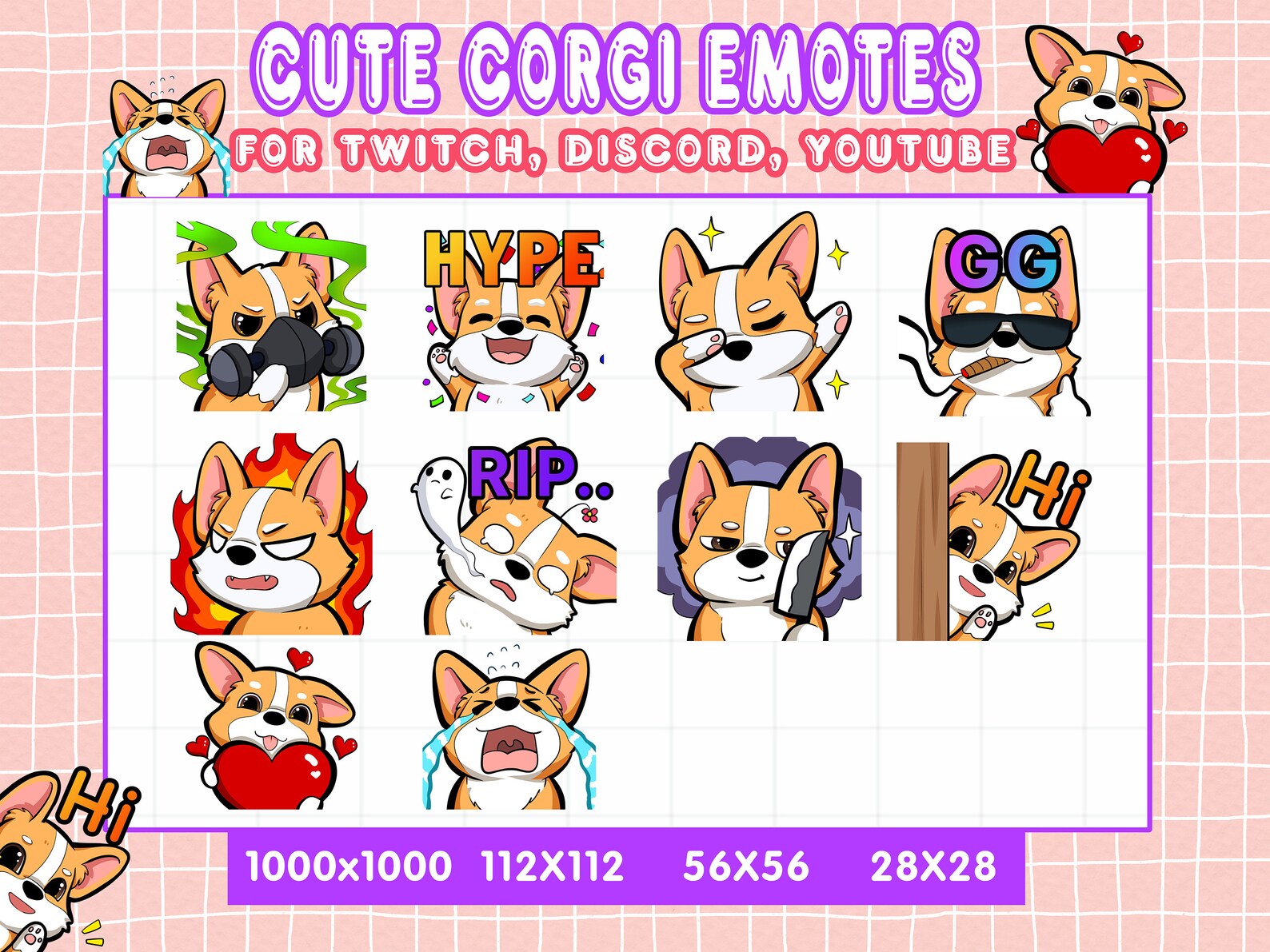 Cute Corgi Dog Emotes for Twitch or Discord Streamers, Dog Emoji Bundle ...
