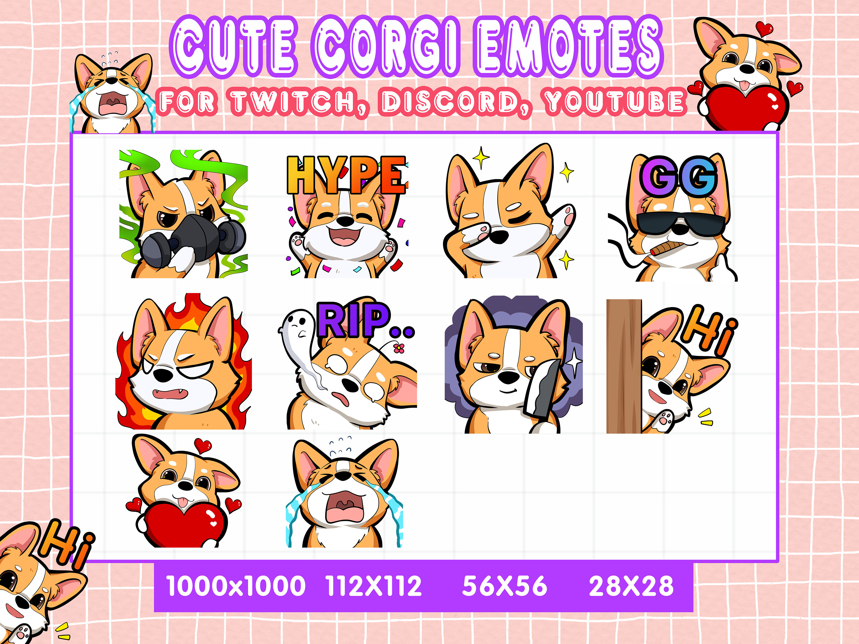 Cute Corgi Dog Emotes for Twitch or Discord Streamers, Dog Emoji Bundle ...