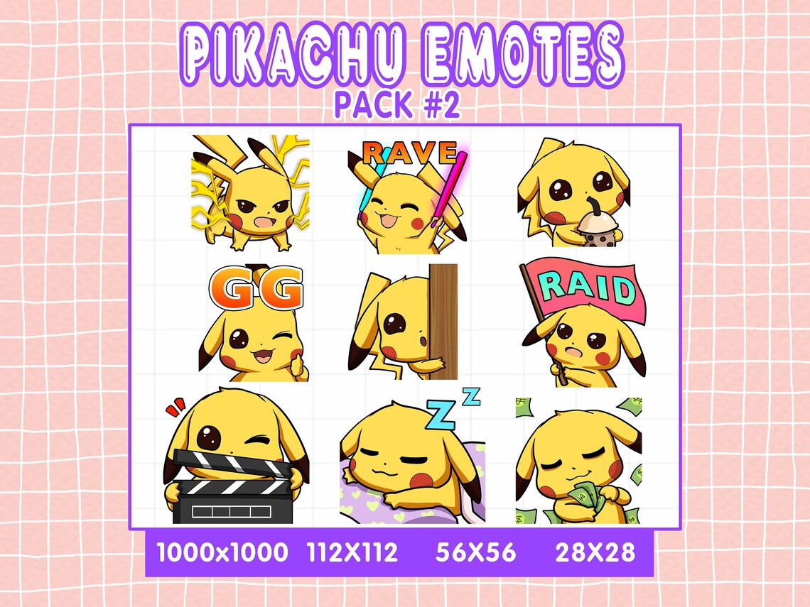 Cute Pikachu Emotes for Twitch or Discord Streamers, Pikachu Emoji Pack ...